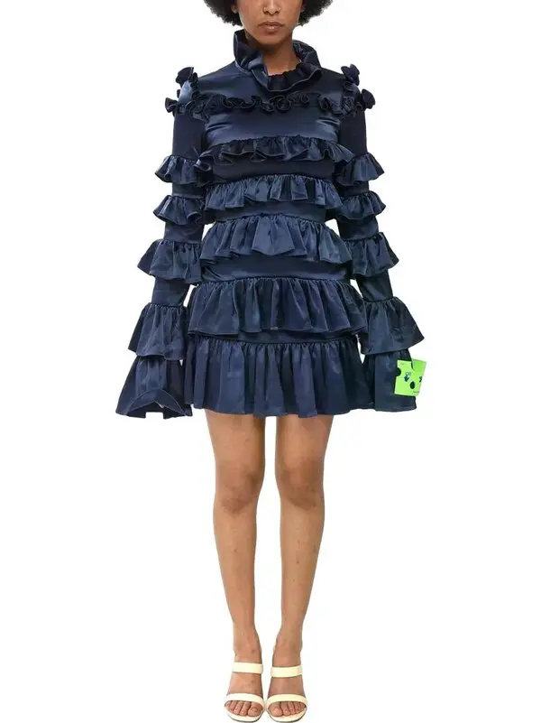 Off-White Ruffled Satin Mini Dress - Blue