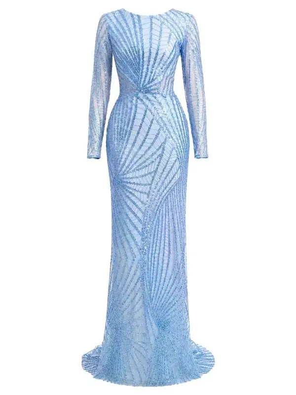 GEMY MAALOUF Beaded Sequin-embellished Floor-length Dress - Blue