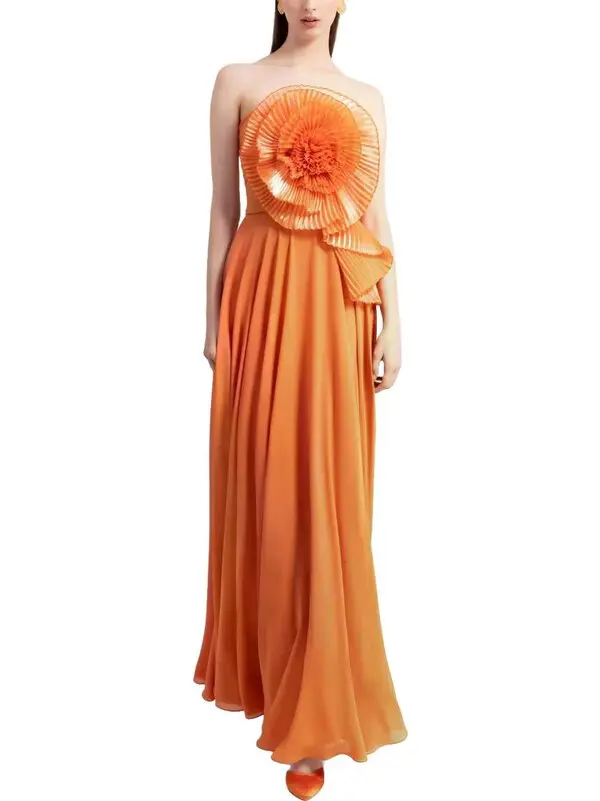 GEMY MAALOUF Strapless Floral Appliqué Maxi Dress - Orange