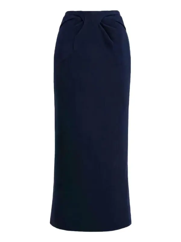 GEMY MAALOUF Navy Crepe Draped Midi Skirt - Blue
