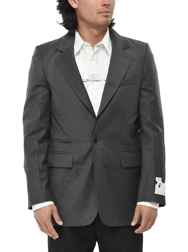 Off-White Single-breasted Logo-patch Blazer - Grey