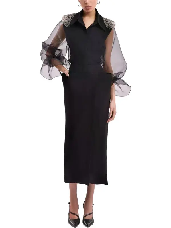 GEMY MAALOUF Embellished Sheer Puff-sleeve Top - Black