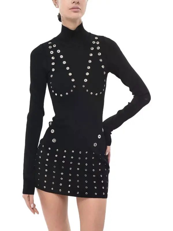 Off-White Eyelet-embellished Knit Mini Dress - Black