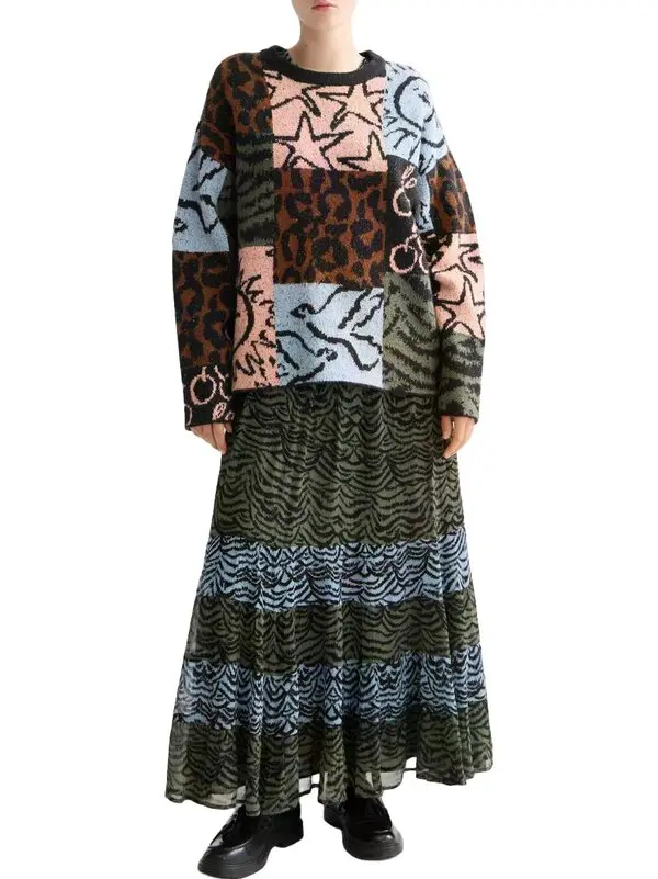 Scotch & Soda Patchwork Intarsia-knit Sweater With Motif - Brown