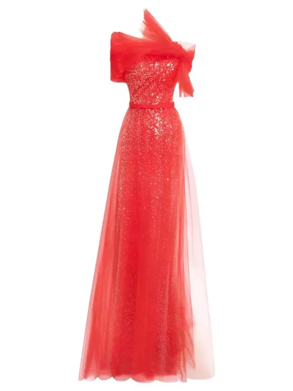 GEMY MAALOUF Embellished Bow Detail Gown - Red