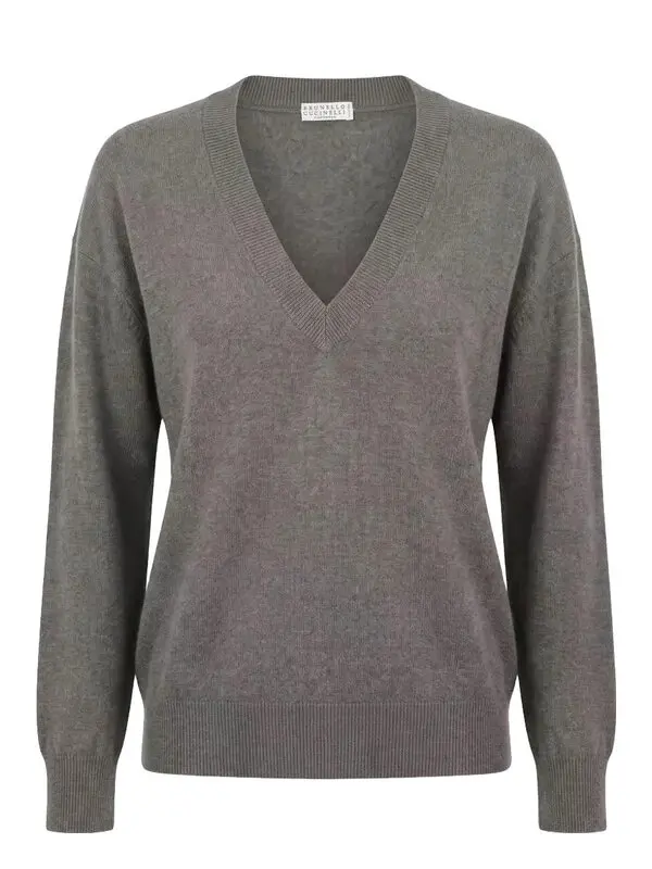 Brunello Cucinelli Cashmere V-neck Sweater - Grey