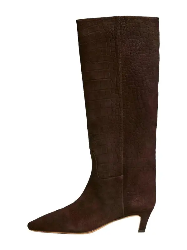 TWINSET Crocodile Print Suede Knee-high Boots - Brown