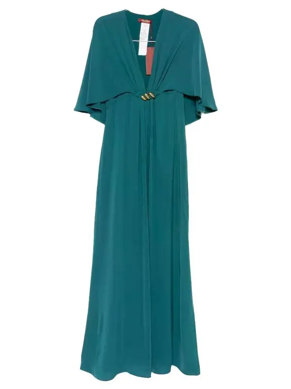 Max Mara Cape Effect Maxi Dress With Gold-tone Hardware - Blue