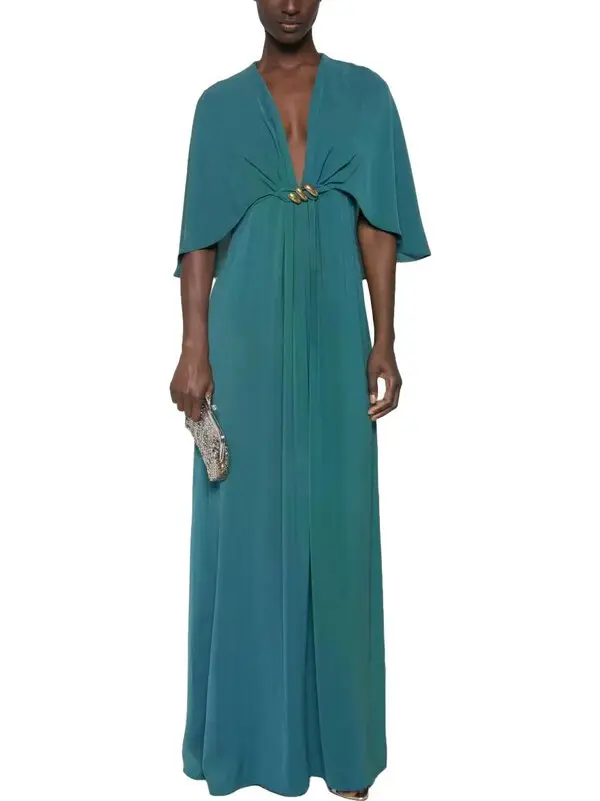 Max Mara Cape Effect Maxi Dress With Gold-tone Hardware - Blue