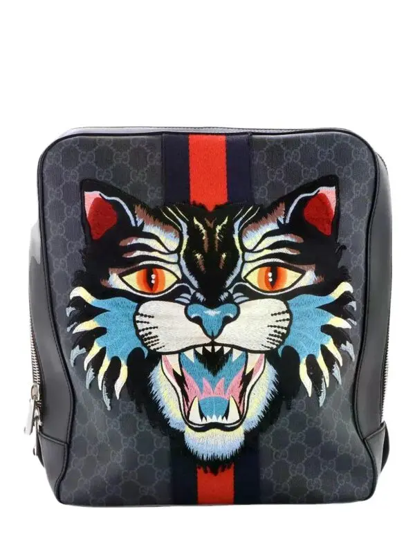 Gucci Gg Coated Canvas Applique Medium Backpack - Black