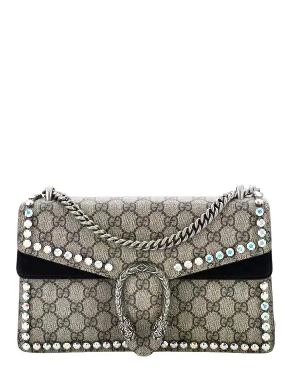 Gucci Dionysus Gg Coated Canvas Small Shoulder Bag With Crystal Embellishments - Brown