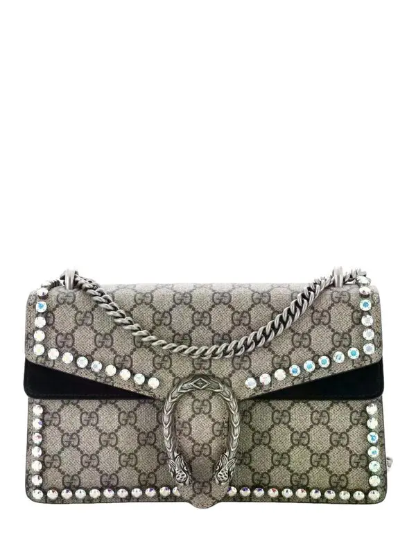 Gucci Dionysus Gg Coated Canvas Small Shoulder Bag With Crystal Embellishments - Brown