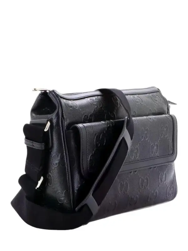 Gucci Gg Embossed Perforated Leather Messenger Bag - Black