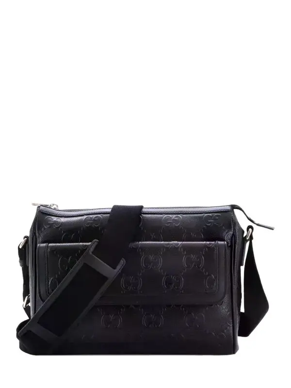 Gucci Gg Embossed Perforated Leather Messenger Bag - Black