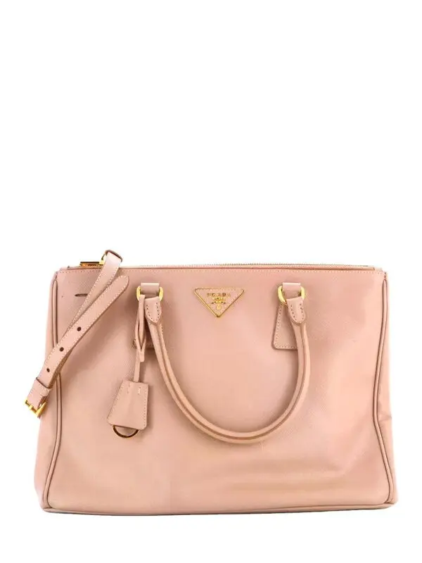 Prada Lux Saffiano Leather Double Zip Tote Bag - Neutrals