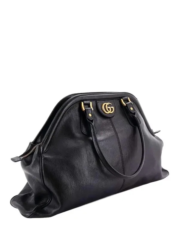 Gucci Leather Large Satchel Top Handle Bag - Black