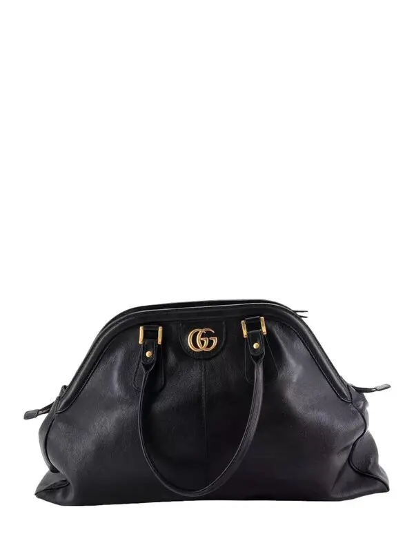 Gucci Leather Large Satchel Top Handle Bag - Black