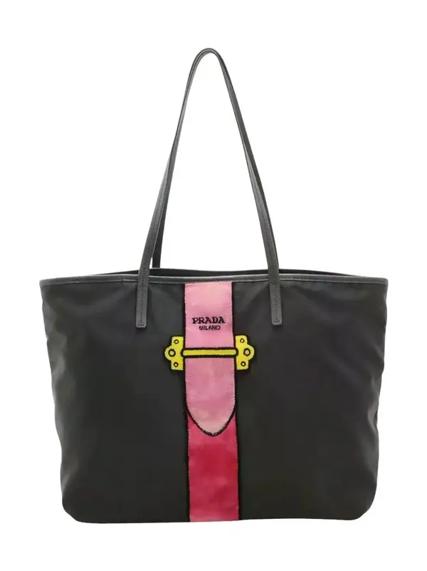 Prada Tessuto Velvet Embroidery Trompe L'oeil Tote Bag - Black
