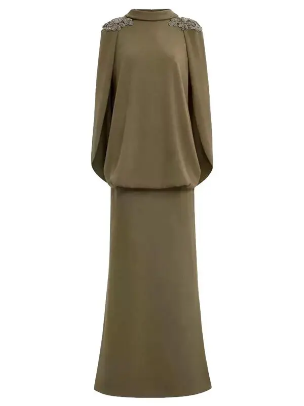GEMY MAALOUF Embellished Shoulder High Neck Gown - Green