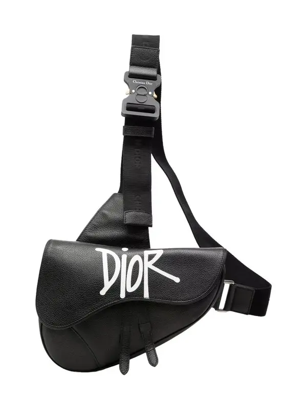 Dior Grained Calfskin Saddle Crossbody Bag - Black