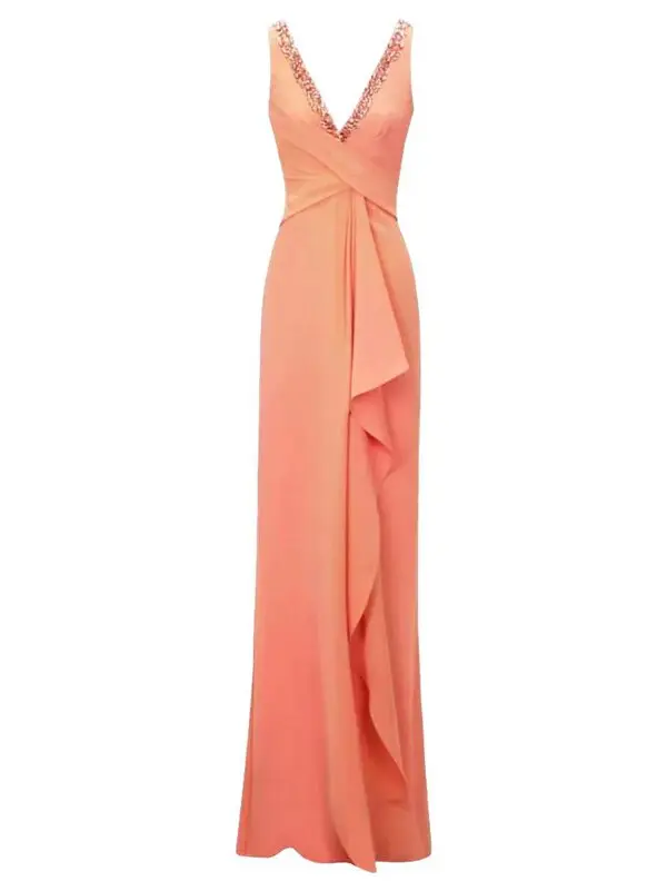 GEMY MAALOUF Beaded Ruffled Gown - Orange