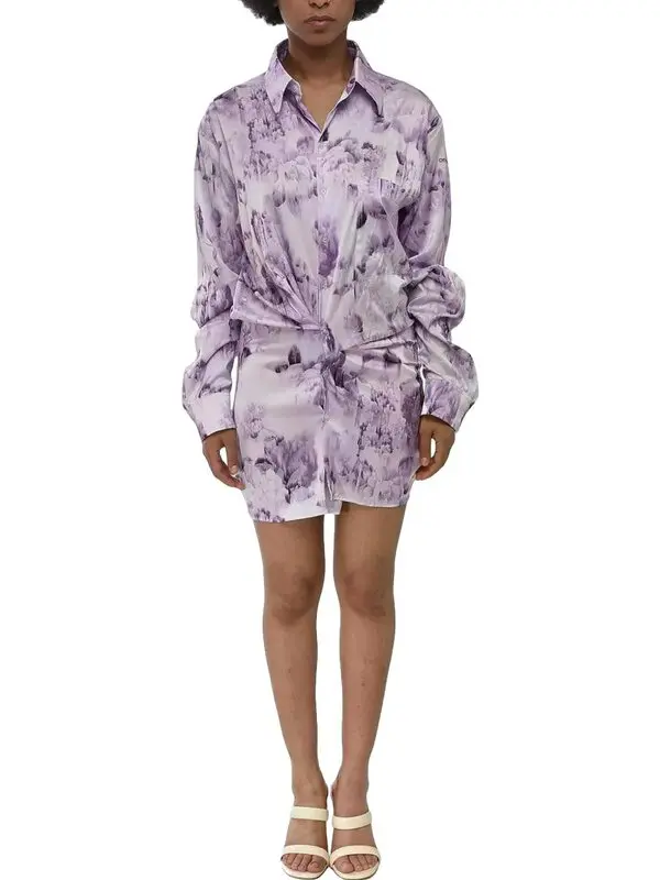 Off-White Floral Print Twisted-waist Mini Dress - Purple