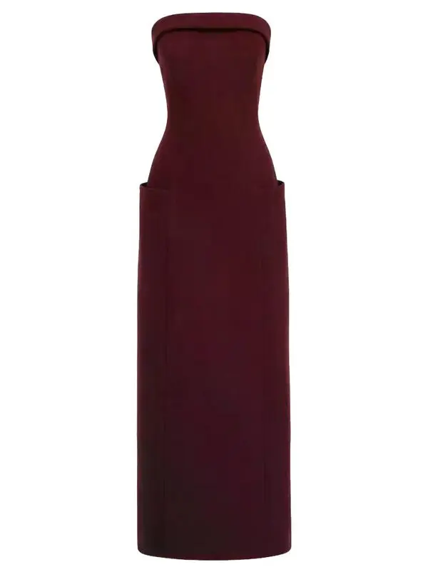 GEMY MAALOUF Strapless Maxi Dress With Pocket Detail - Red