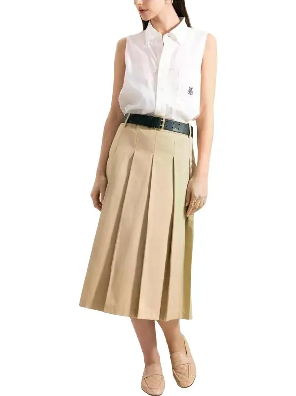 DMN PARIS Pleated Midi Skirt - Neutrals