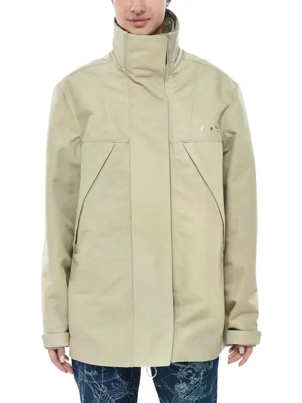Off-White High Neck Zip And Touch-strap Jacket - Neutrals