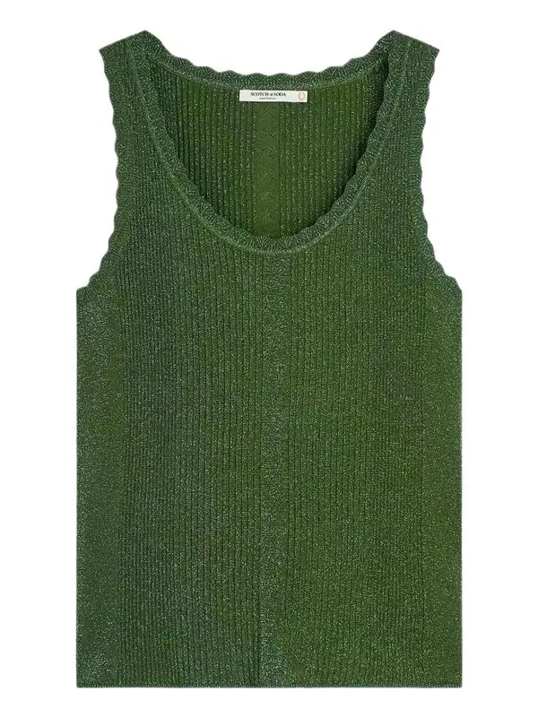 Scotch & Soda Ribbed-knit Scalloped-edge Sleeveless Top - Green