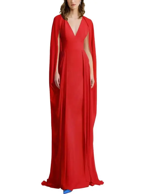 GEMY MAALOUF V-neck Cape Overlay Dress - Red
