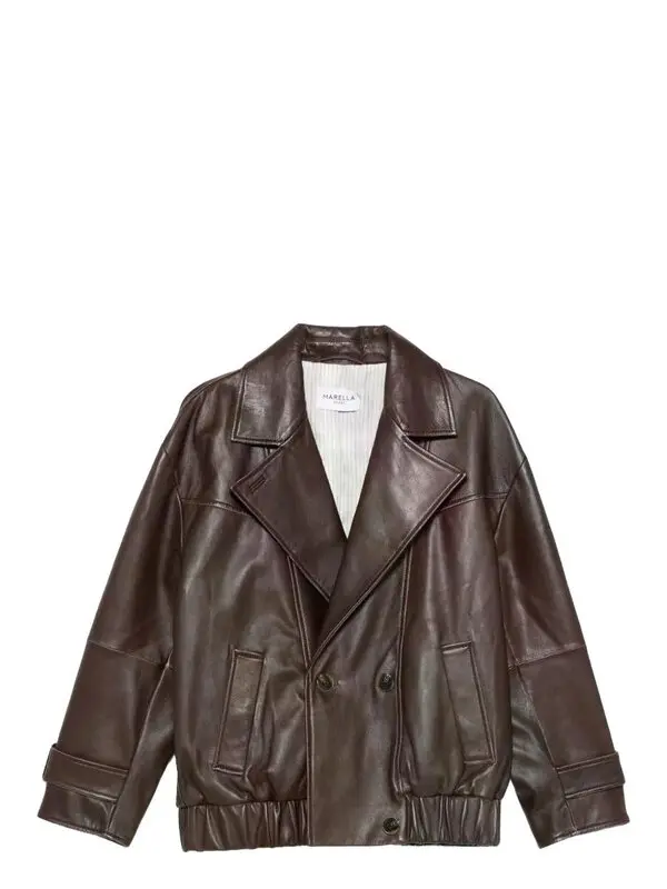 Marella Double-breasted Leather Jacket - Red