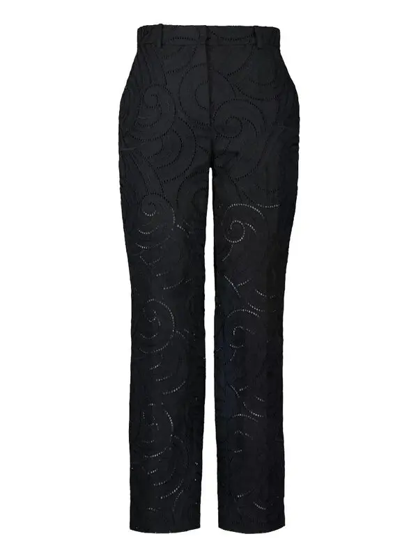 Mantū Embroidered Faille Straight Leg Trousers - Black