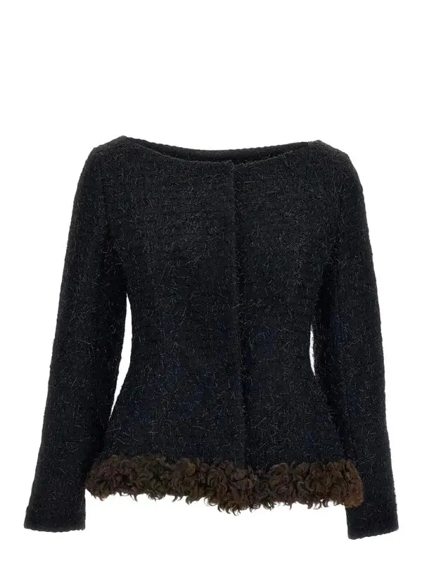 Simone Rocha Faux-fur Trimmed Tweed Jacket - Black
