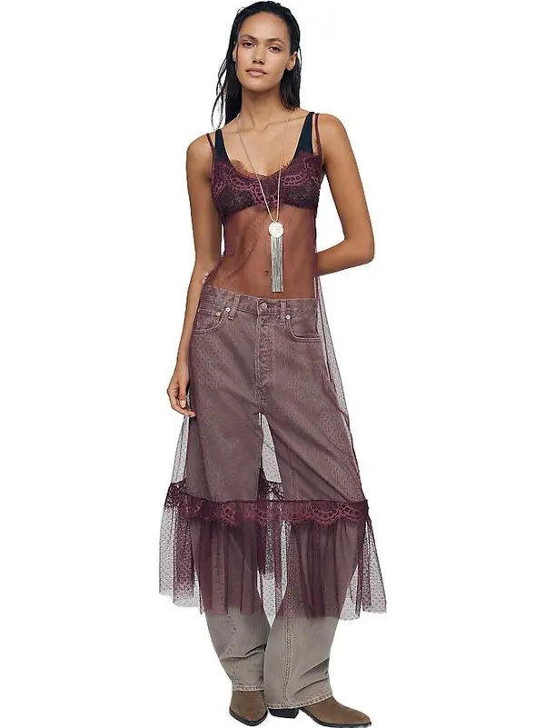 LYREBIRD Mesh Lace Slip Maxi Dress - Wine