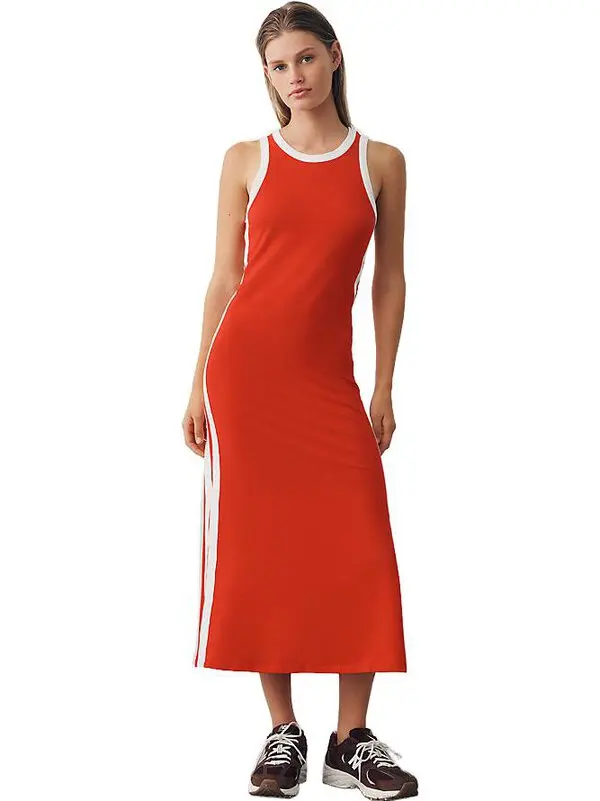 Daily Practice Contrast Piping High Neck Tank Dress - Red