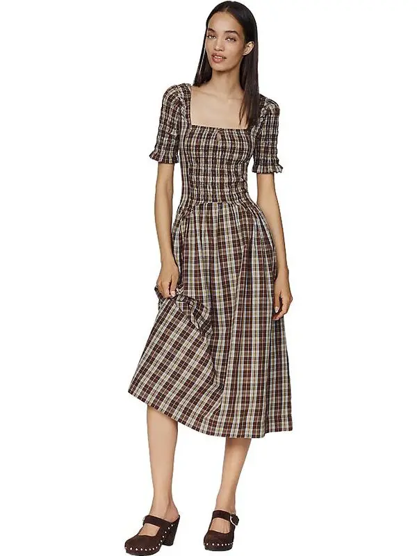 DAMSON MADDER Emmy Shirred Midi Dress - Cocoa