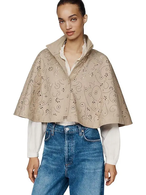 SUNDAY IN BROOKLYN Eyelet Trench Cape - Khaki