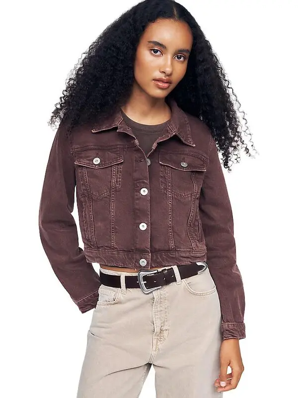 PILCRO Shrunken Denim Trucker Jacket - Chocolate