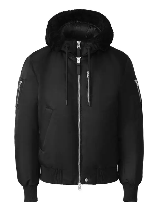 Mackage August-z Bomber Jacket With Shearling-trimmed Hood - Black