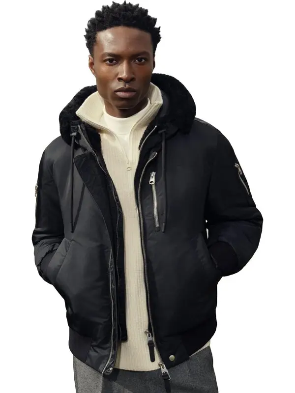 Mackage August-z Bomber Jacket With Shearling-trimmed Hood - Black