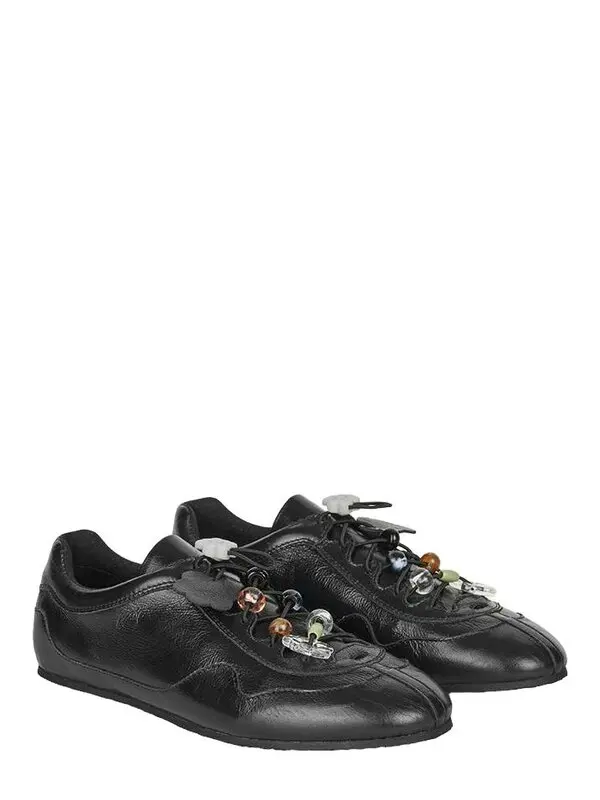 Cecilie Bahnsen Blaise Beaded Floral Leather Sneakers - Black