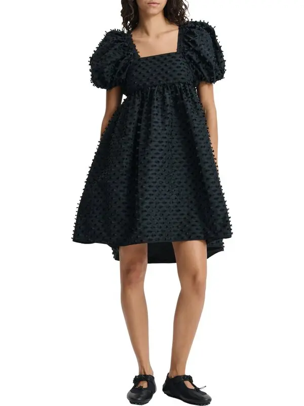 Cecilie Bahnsen Tilde Fiamma Fil-coupé Puff-sleeve Dress - Black