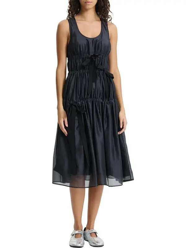 Cecilie Bahnsen Fara Hybrid Organza Gathered Midi Dress - Black