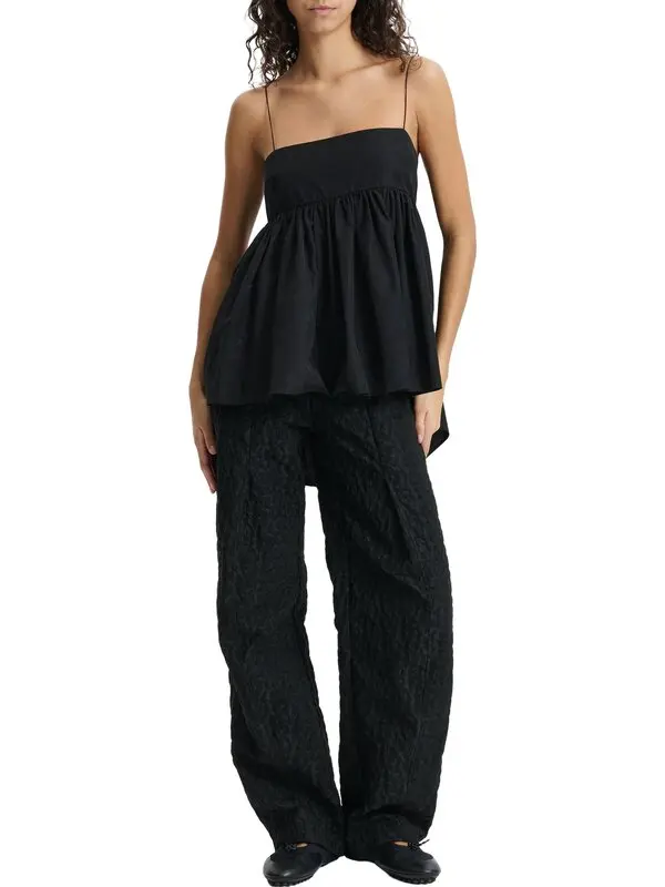 Cecilie Bahnsen Ditsy Bellis Jacquard Babydoll Top With Bow Detail - Black