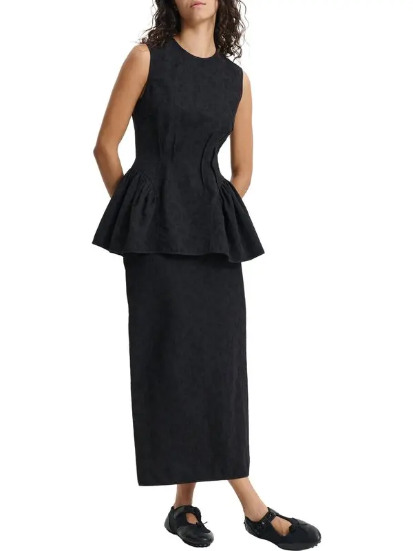 Cecilie Bahnsen Eira Matelassé Boned Peplum Top - Black