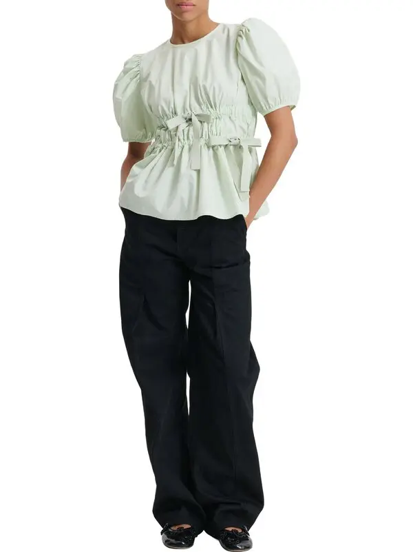 Cecilie Bahnsen Freya Poplin Gathered Peplum Top - Green
