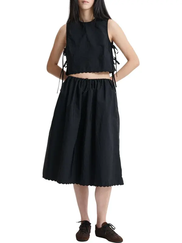 Cecilie Bahnsen Feeba Embroidered Taffeta Bow Crop Top - Black