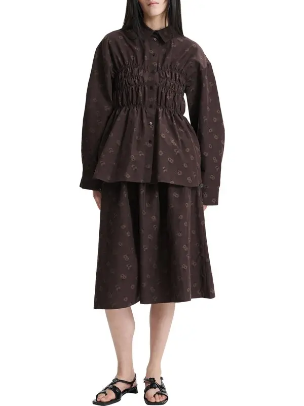 Cecilie Bahnsen Ditsy Bellis Jacquard Ruched Shirt - Brown