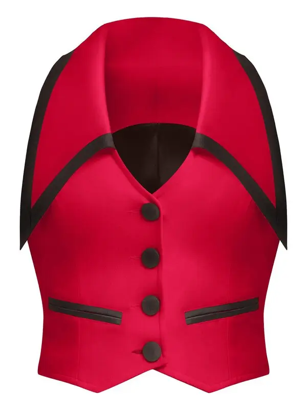 TIA DORRAINE Cropped Tailored Waistcoat - Black/red